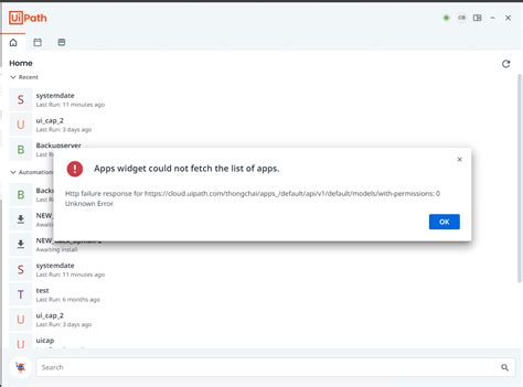 Apps Widget Could Not Fetch The List Of Apps Unknownerror Orchestrator Uipath Community Forum