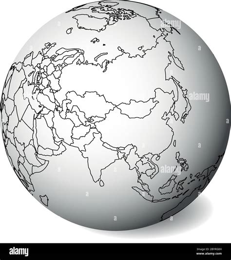 Blank Political Map Of Asia 3d Earth Globe With Black Outline Map