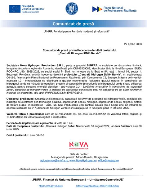 Comunicat de presă privind începerea derulării proiectului Centrală