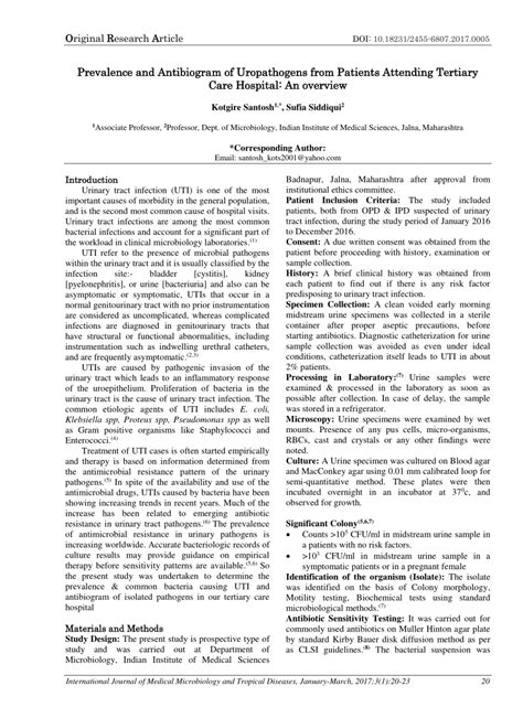 Pdf Prevalence And Antibiogram Of Uropathogens From Patients Attending Tertiary Care Hospital