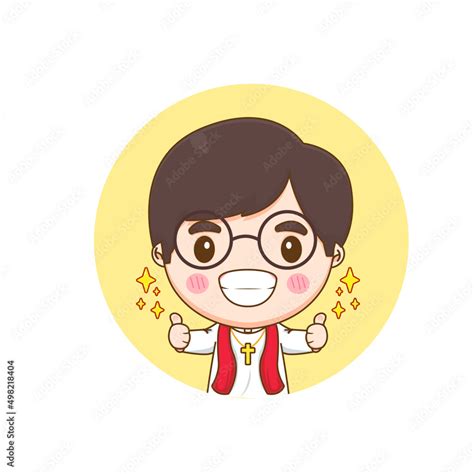 Cute Priest Showing Thumbs Up Chibi Cartoon Character Illustration