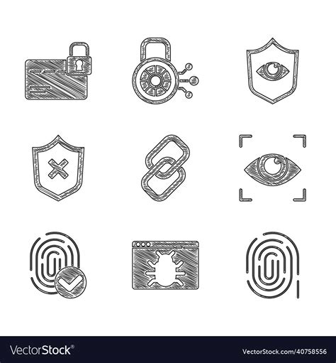 set chain link system bug fingerprint eye scan vector image