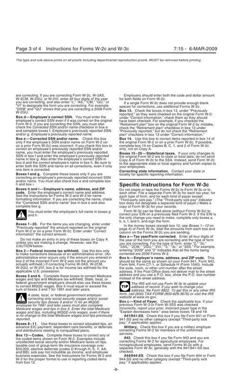 Instructions For Forms W 2c And W 3c Corrected Wage And Tax Statemen…