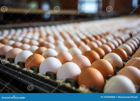 Conveyor Belt At A Poultry Farm Transporting Chicken Eggs With