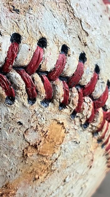 Close Up Of Worn Baseball Texture And Stitching Premium Ai Generated Image