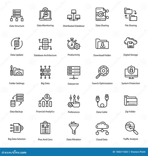 Big Data Line Icons Collection Analytics Cloud Insights Hadoop Information Analysis