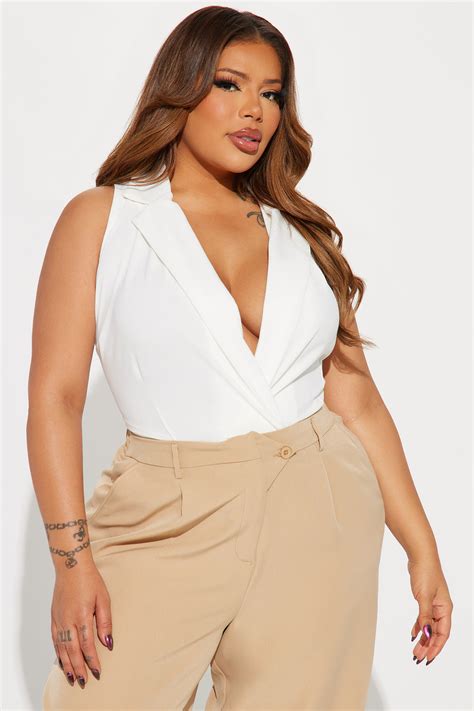 Office Baddie Bodysuit Ivory Fashion Nova