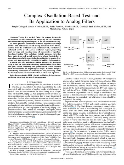 Pdf Complex Oscillation Based Test And Its Application To Analog Filters