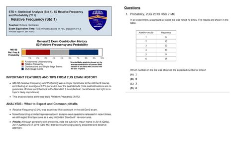 Relative Frequency Practice Hsc Questions Std 1 Statistical