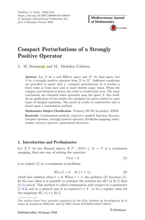 Pdf Compact Perturbations Of A Stongly Positive Operator