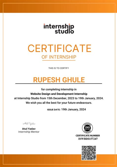 Completed An Internship With Internship Studio Rupesh Ghule Posted On
