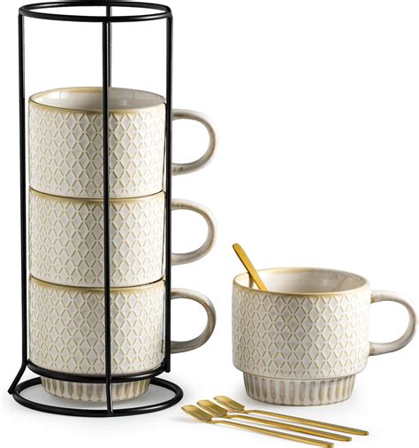 Gomakren Coffee Mugs Set Of 4 13 Ounce Stackable Coffee