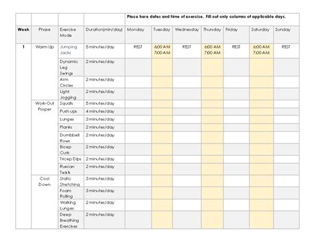 FIT HW Module Worksheet Place Here Dates And Time Of Exercise Fill Out Only Columns Of