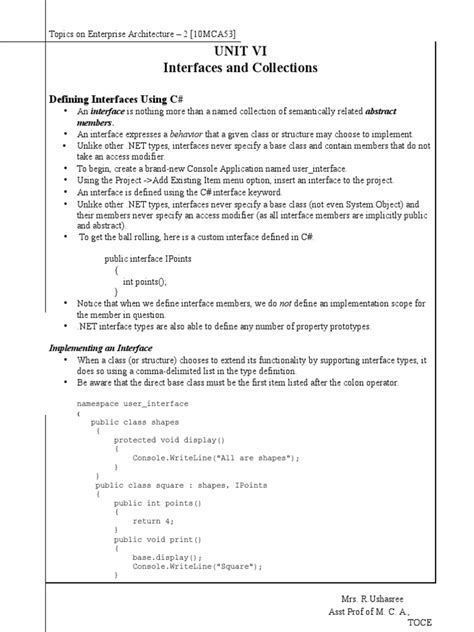 Unit Vi Interfaces And Collections Defining Interfaces Using C Pdf