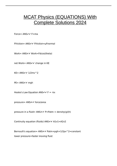 Mcat Physics Equations With Complete Solutions 2024 Mcat Physics Stuvia Us