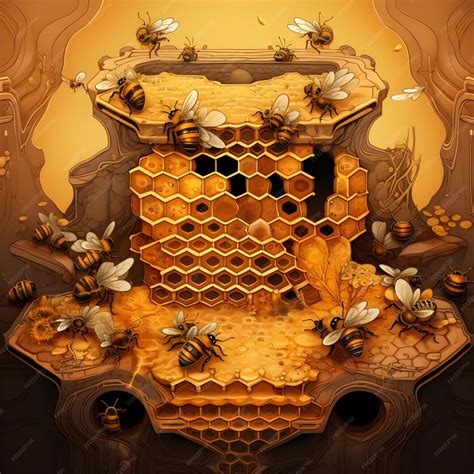 The Artistic Depiction Of The Life Inside A Honeybee Hive The