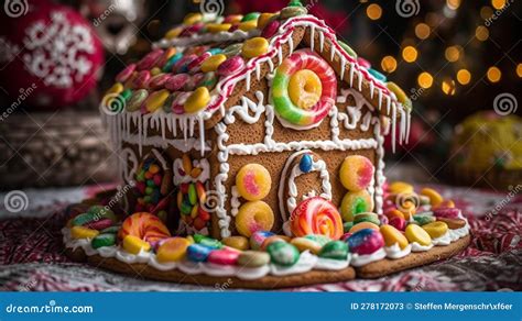 Festive Gingerbread House With Candy Decorations Stock Illustration