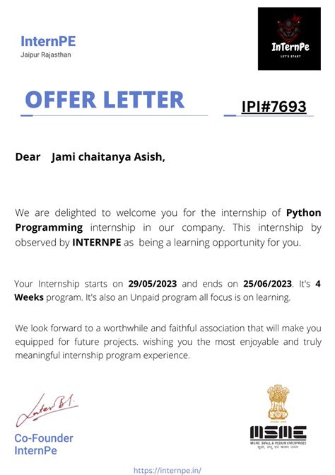 Chaitanya Asish Jami On Linkedin Internship Pythonprogramming Internpe