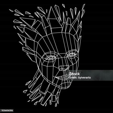 낮은 폴 리 스타일 3 차원 벡터 인간의 머리 두뇌를 상징 하는 지능과 상상력 폭발에서 만든 생각 여자의 얼굴 3차원 형태에