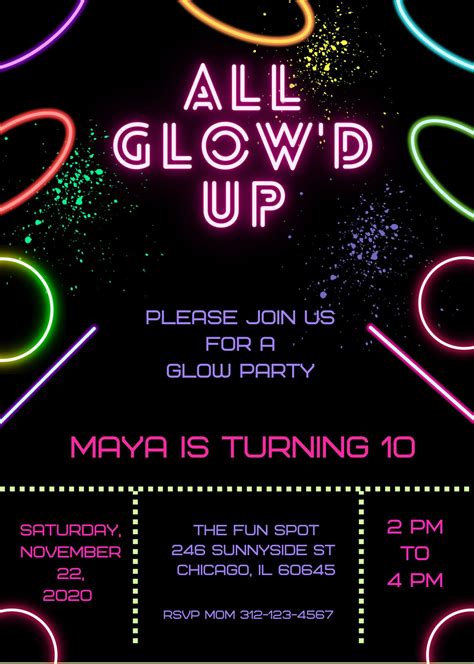 Editable Glow Party Invitation All Glowd Up Birthday Etsy