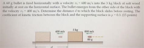 Solved A 60 G Bullet Is Fired Horizontally With A Velocity