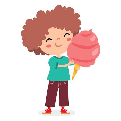 Lillustration Du Garçon Avec Du Coton Sucré Vecteur Premium