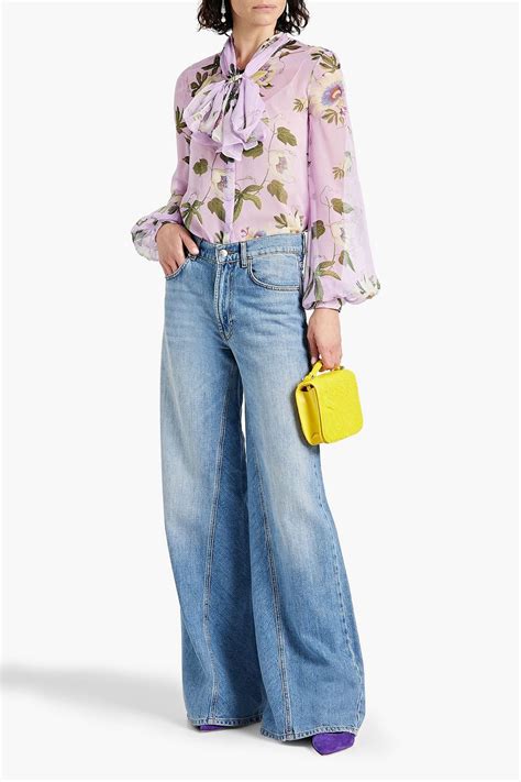 Oscar De La Renta Pussy Bow Floral Print Silk Chiffon Blouse The Outnet