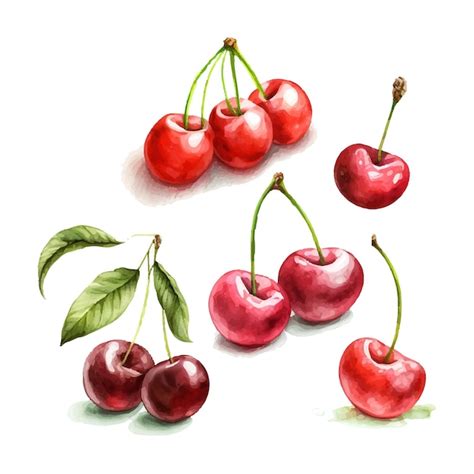 Cereja de pintura em aquarela desenhada à mão na ilustração vetorial de