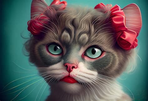 Premium Photo The Cat With Makeup Is Beautiful Generative Ai