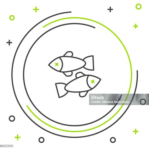 흰색 배경에 격리 된 라인 죽은 물고기 아이콘 다채로운 개요 개념 벡터 강에 대한 스톡 벡터 아트 및 기타 이미지 강