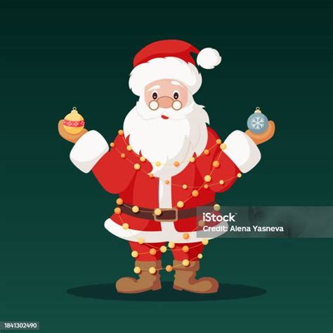 Santa Claus Dibungkus Dengan Karangan Bunga Tahun Baru Untuk Kartu