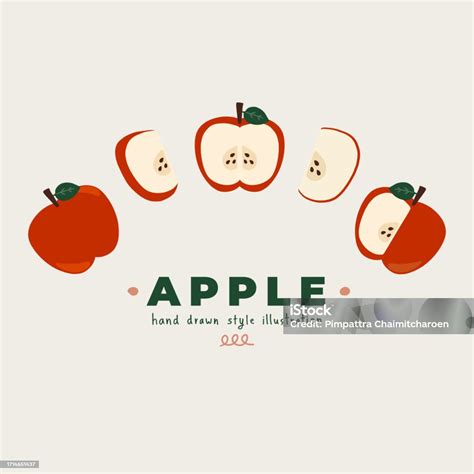 귀여운 격리 된 플랫 미니멀 모티프 사과 낙서 스타일 디자인 일러스트 의 아이콘 세트 사과에 대한 스톡 벡터 아트 및 기타