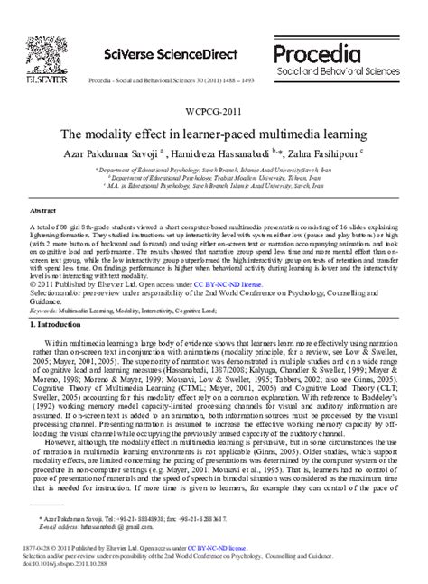 Pdf The Modality Effect In Learner Paced Multimedia Learning Hamidreza Hassanabadi