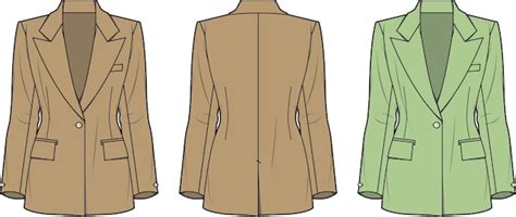 공식적인 재킷 또는 코트 전면 및 후면 플랫 스케치 기술 드로잉 벡터 일러스트 템플릿 프리미엄 벡터