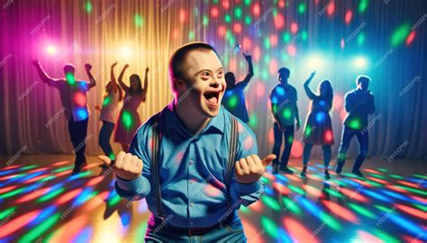 Premium Photo Young Man With Down Syndrome Having Fun At The Disco