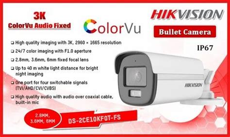 HIKVISION 3K ColorVu Audio Fixed Mini Bullet Camera DS 2CE10KF0T PFS At