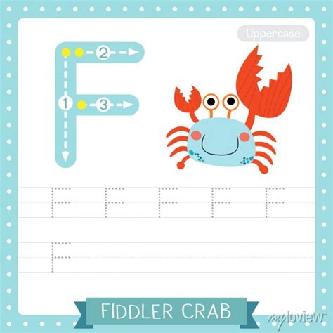 Letter F Uppercase Tracing Practice Worksheet Fiddler Crab • Wall