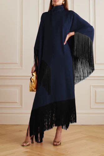 Korean Silk Fabric Premium Exclusive Wear Women Black Fringed Kaftan