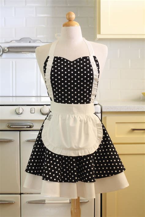 Apron French Maid Black And White Polka Dot With White Double Circle