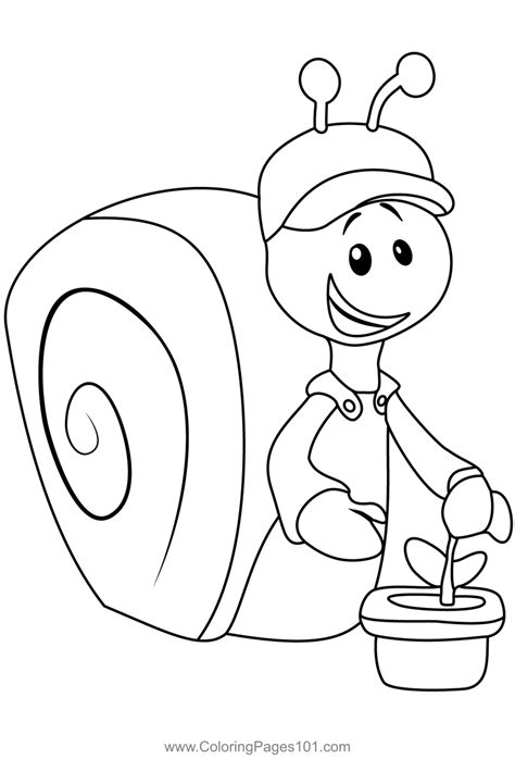 A Cartoon Snail With A Hat On Its Head Sitting Next To A Bucket
