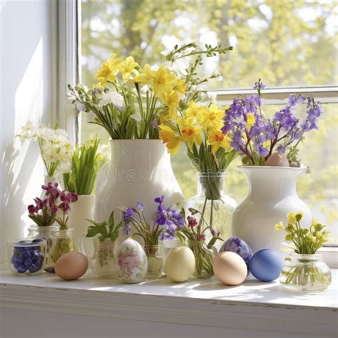 Ai Generated Illustration Of Multiple White Vases With Assorted Flowers