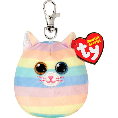 Ty Squishy Beanies Clip Heather Pastel Striped Cat Tates Toys