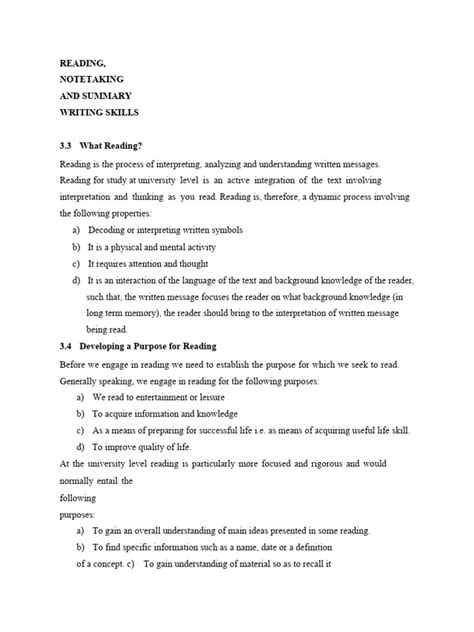 Reading Note Taking And Summarization Skills Download Free Pdf
