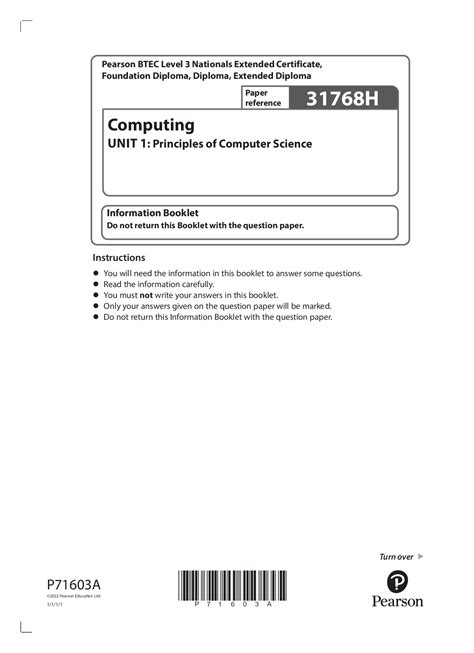 Pearson Btec Level 3 Nationals 31768h Computing Unit 1 Principles Of Computer Science Question
