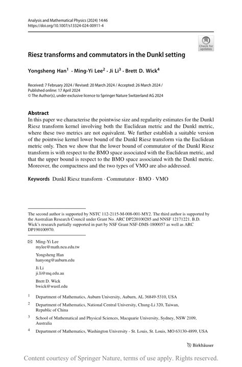 Riesz Transforms And Commutators In The Dunkl Setting Request Pdf