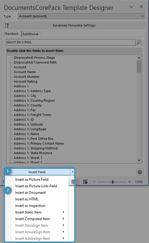 The Insert Field Button In Documentscorepack Template Designer