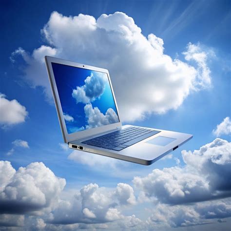 Premium Photo Cloud Computing Concept Laptop Floating With Cloud On