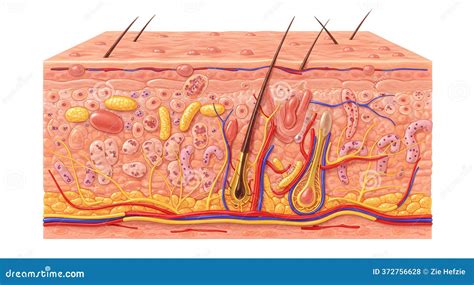 Detailed Cross Section Illustration Of Human Skin Anatomy Showing Hair