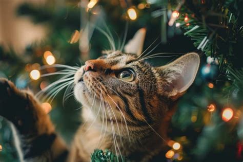 Hyperactive Cat Tangled In Glowing Holiday Lights Festive And Colorful