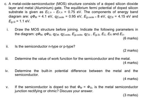 Solved C A Metal Oxide Semiconductor Mos Structure Chegg